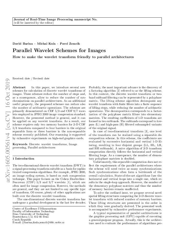 (PDF) Parallel wavelet schemes for images