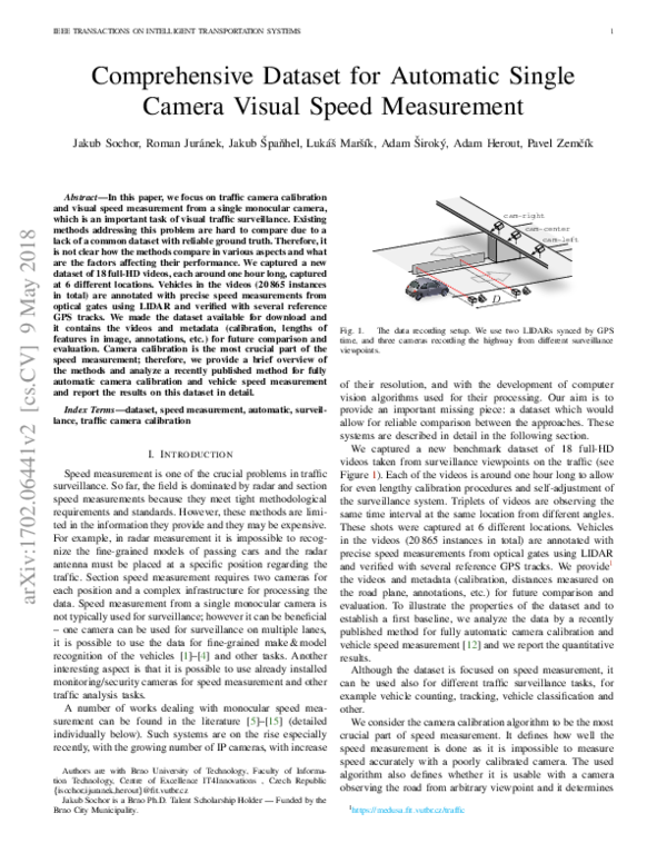 (PDF) Comprehensive Data Set for Automatic Single Camera Visual Speed ...