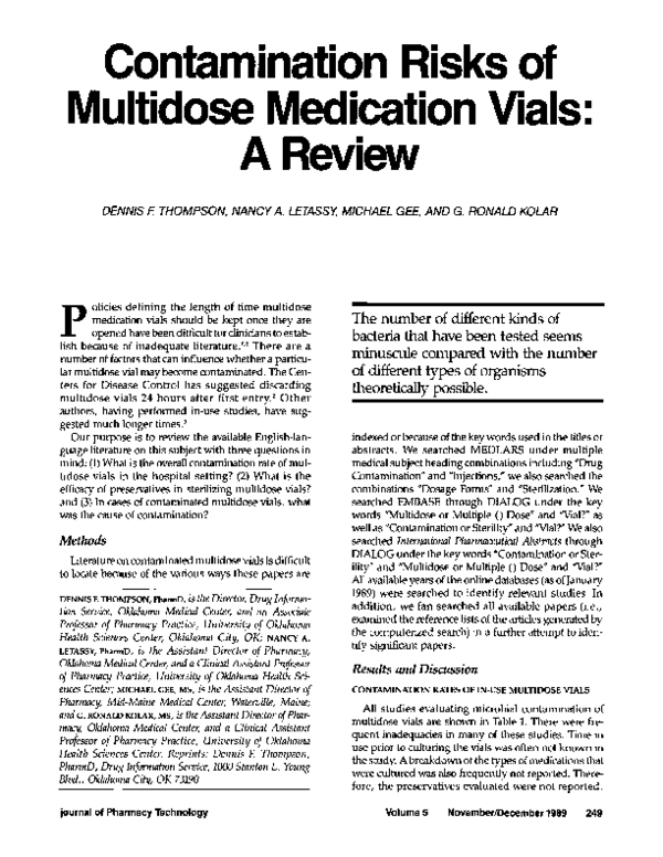 (PDF) Contamination Risks of Multidose Medication Vials: A Review