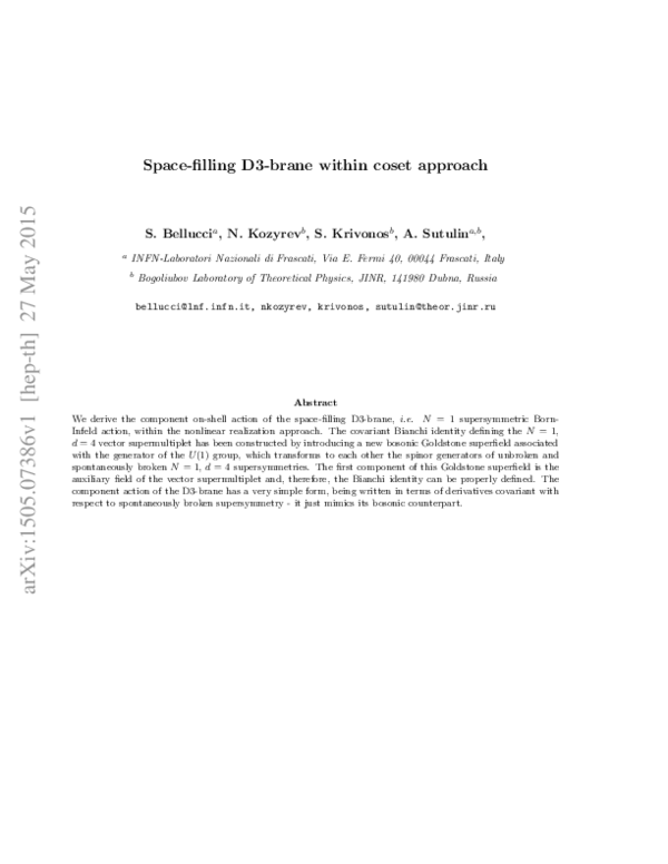 (PDF) Space-filling D3-brane within coset approach