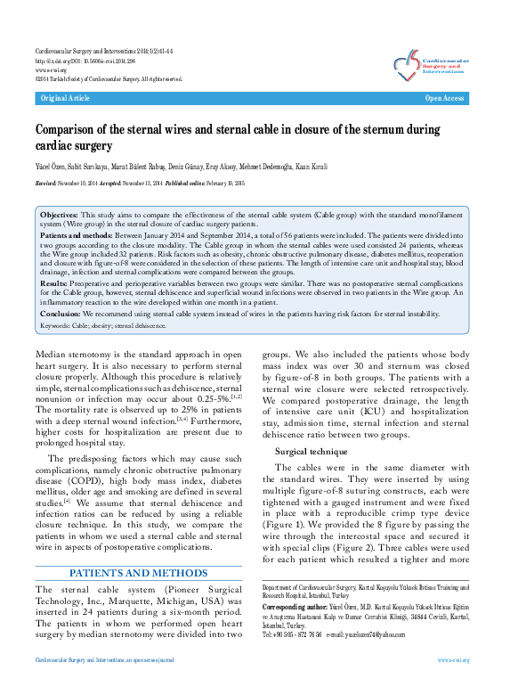 (PDF) Comparison of the sternal wires and sternal cable in closure of ...