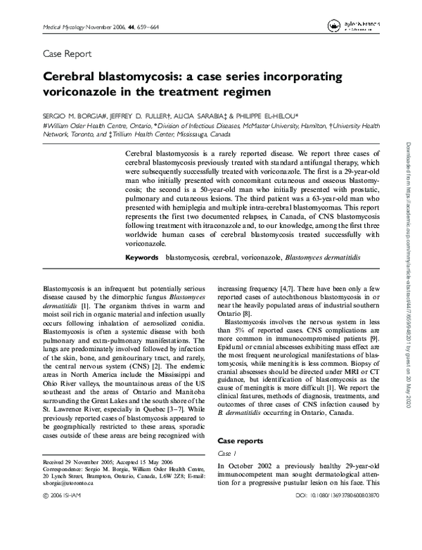 (PDF) Cerebral blastomycosis: a case series incorporating voriconazole ...