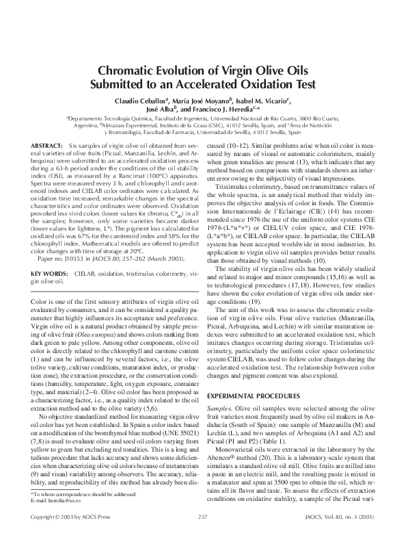 (PDF) Chromatic evolution of virgin olive oils submitted to an ...