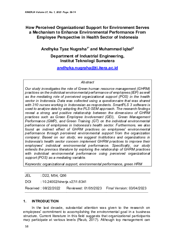 (PDF) How Perceived Organizational Support for Environment Serves a ...