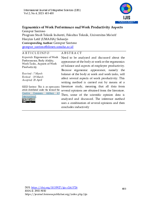 (PDF) Ergonomics of Work Performance and Work Productivity Aspects