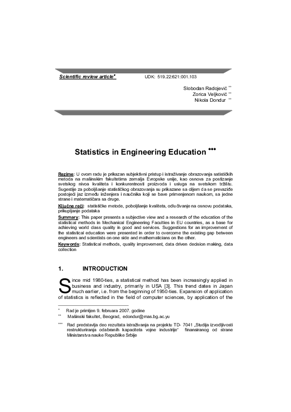 (PDF) Statistics in engineering education