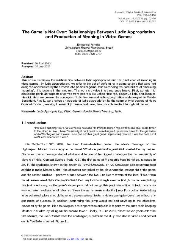 (PDF) The Game is Not Over: Relationships Between Ludic Appropriation ...