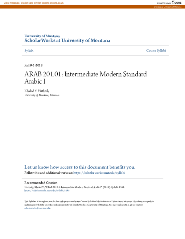 (PDF) ARAB 201.01: Intermediate Modern Standard Arabic I