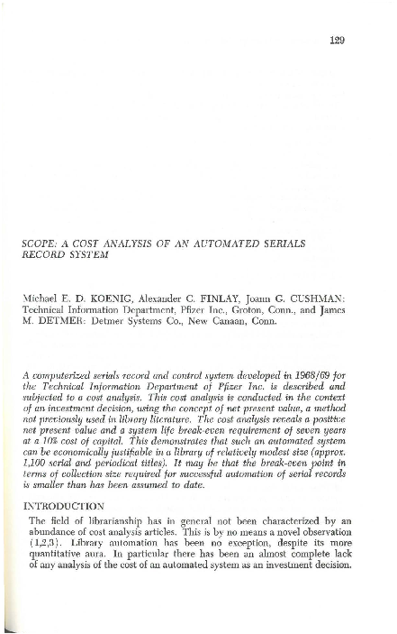 (PDF) SCOPE: A Cost Analysis of an Automated Serials Record System