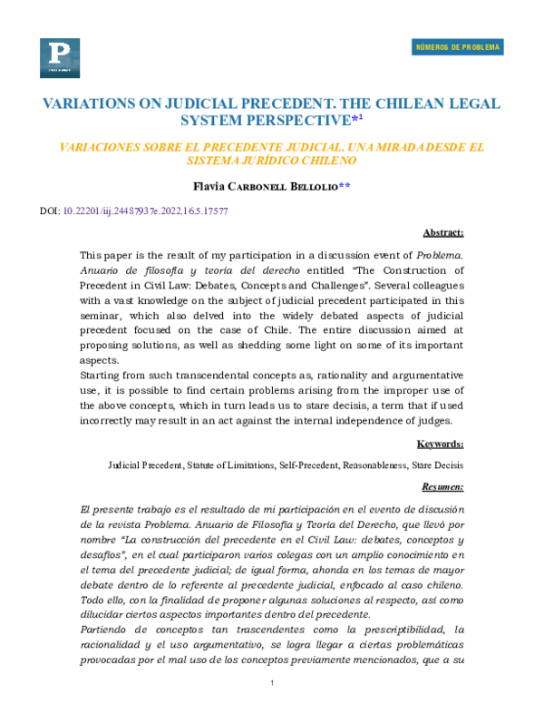 (PDF) Variations on Judicial Precedent. The Chilean Legal System ...