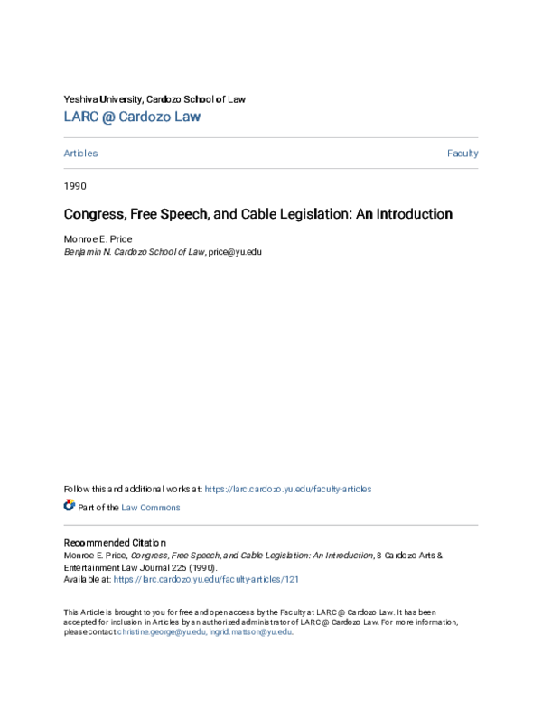 (PDF) Congress, Free Speech, and Cable Legislation: An Introduction