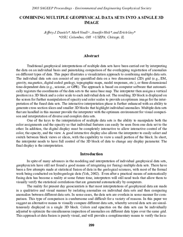 (PDF) Combining Multiple Geophysical Data Sets into a Single 3D Image