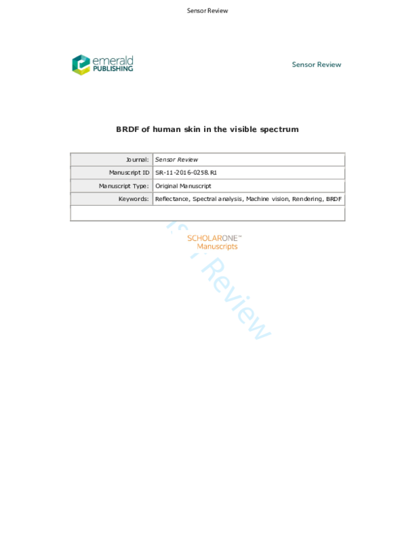 (PDF) BRDF of human skin in the visible spectrum
