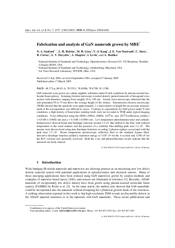 (PDF) Fabrication and analysis of GaN nanorods grown by MBE | Albert ...