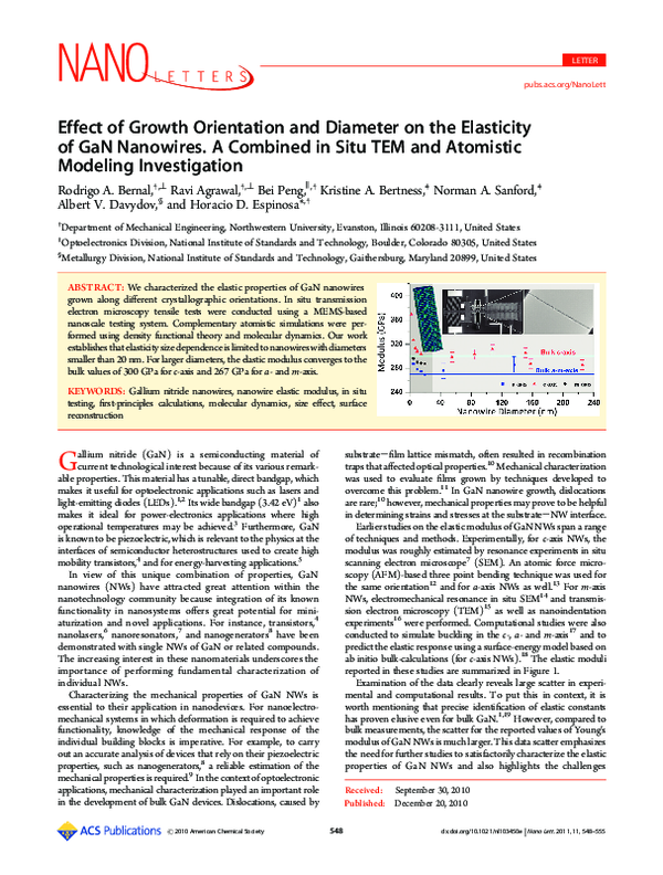 (PDF) Effect of Growth Orientation and Diameter on the Elasticity of GaN Nanowires. A Combined ...
