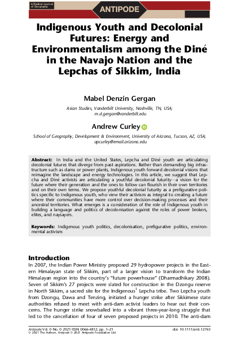 (PDF) Indigenous Youth and Decolonial Futures: Energy and Environmentalism among the Diné in the ...