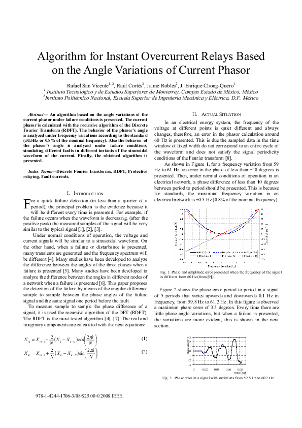 (PDF) Algorithm for instant overcurrent relays based on the angle variations of current phasor