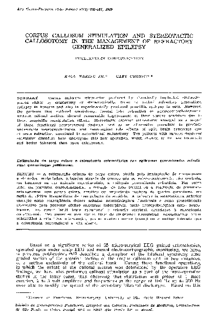(PDF) Corpus callosum stimulation and stereotactic callosotomy in the management of refractory ...