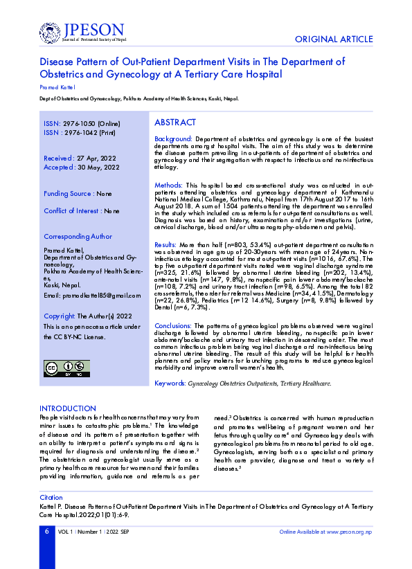 (PDF) Disease Pattern of Out-Patient Department Visits in The ...