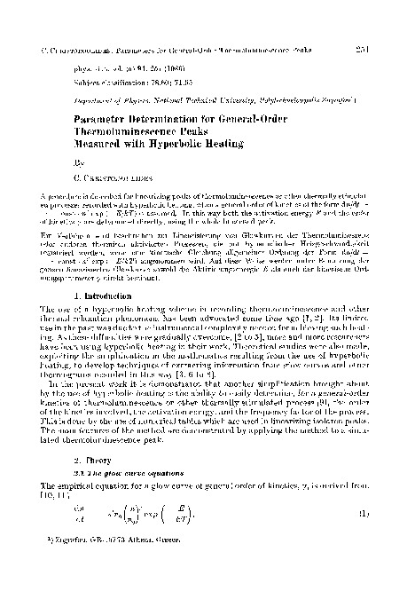 (PDF) Parameter Determination for General-Order Thermoluminescence Peaks Measured with ...