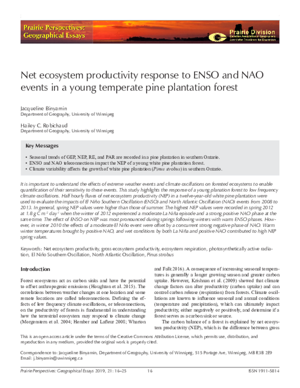 (PDF) Net ecosystem productivity response to ENSO and NAO events in a young temperate pine ...