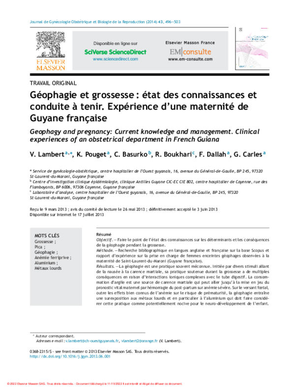 (PDF) [Geophagy and pregnancy: current knowledge and management ...