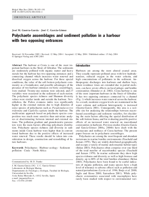 (PDF) Polychaete assemblages and sediment pollution in a harbour with ...