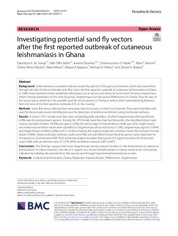 (PDF) Investigating potential sand fly vectors after the first reported ...