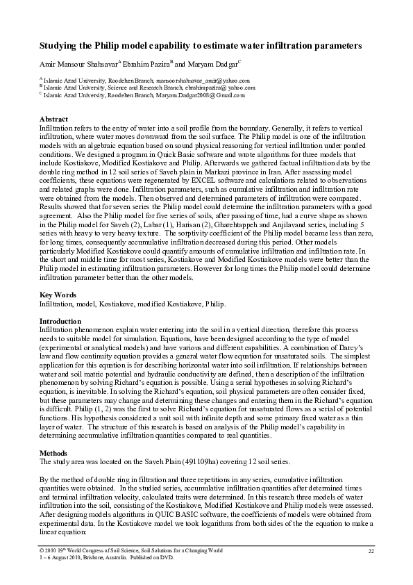 (PDF) Studying the Philip model capability to estimate water ...