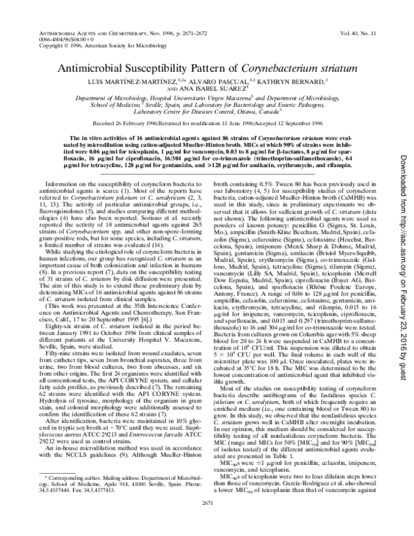 (PDF) Antimicrobial susceptibility pattern of Corynebacterium striatum
