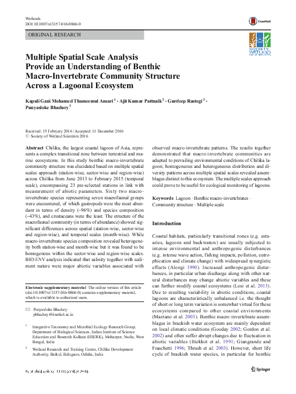 (PDF) Multiple Spatial Scale Analysis Provide an Understanding of Benthic Macro-Invertebrate ...