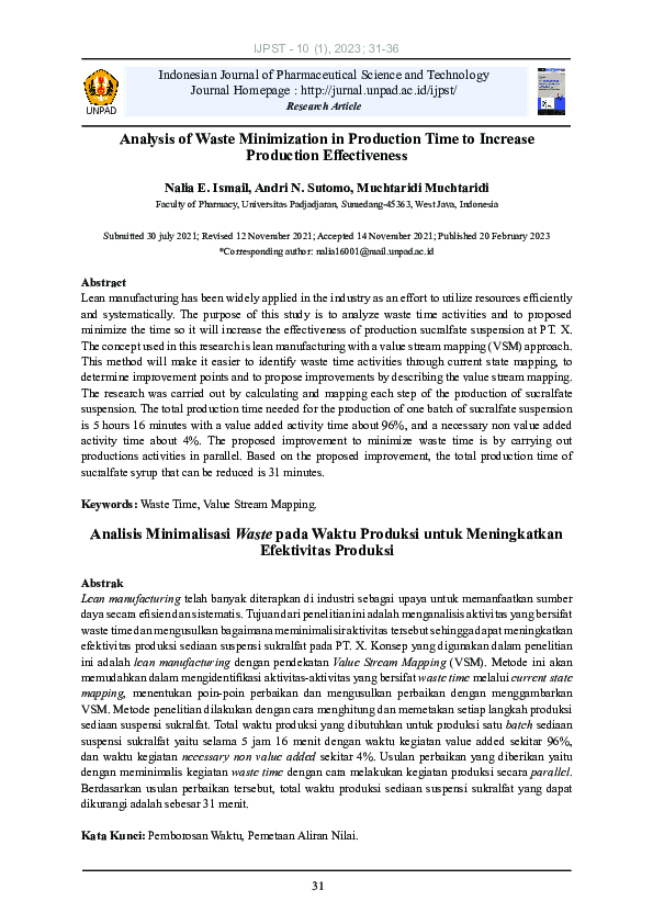 (PDF) Analysis of Waste Minimization in Production Time to Increase ...