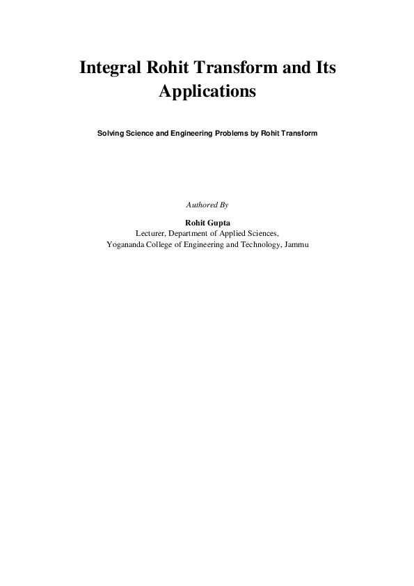 (PDF) Integral Rohit Transform and Its Applications