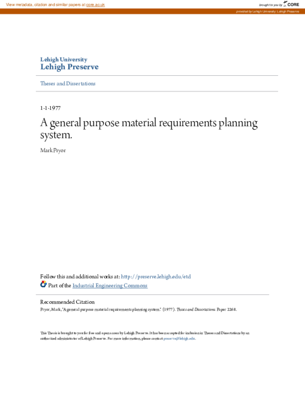 (PDF) A general purpose material requirements planning system