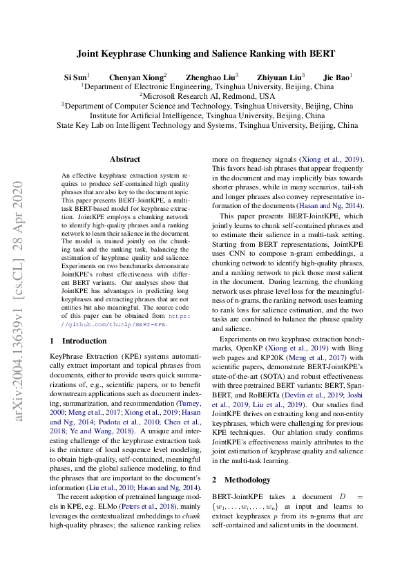 (PDF) Joint Keyphrase Chunking and Salience Ranking with BERT