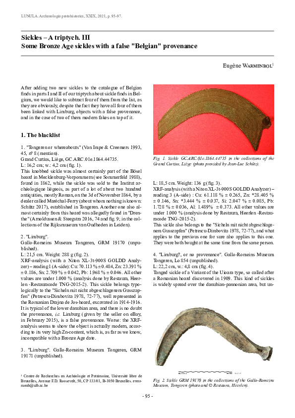 (PDF) Sickles-A triptych. III Some Bronze Age sickles with a false ...
