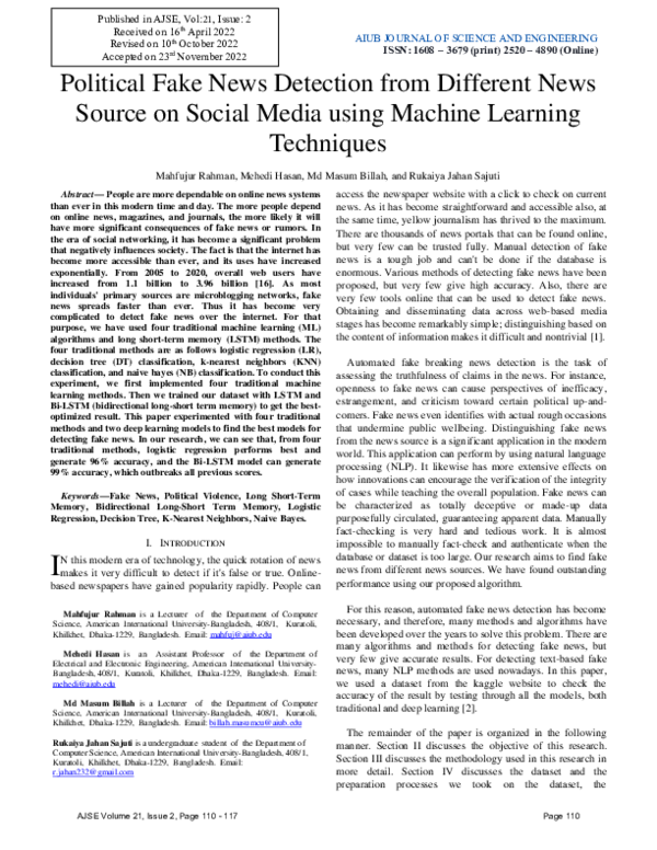 (PDF) Political Fake News Detection from Different News Source on ...