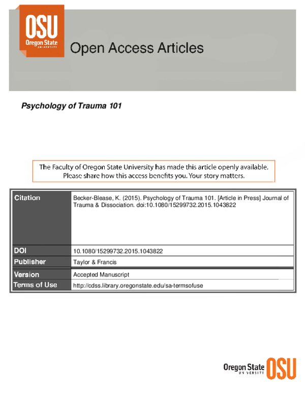 (PDF) Psychology of Trauma 101