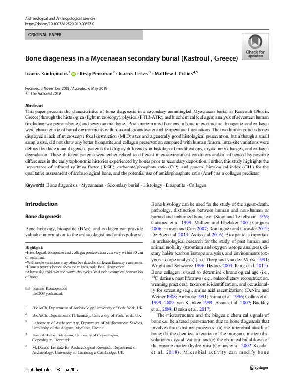 (PDF) Bone diagenesis in a Mycenaean secondary burial (Kastrouli ...