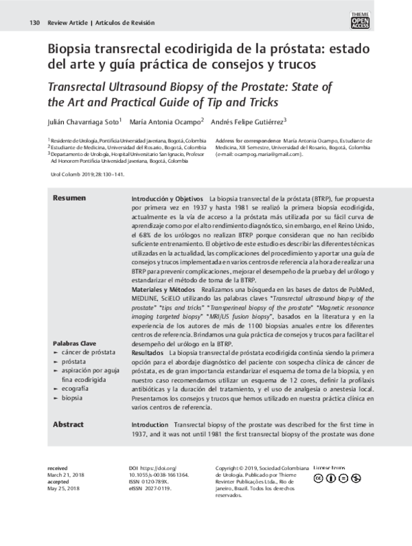 (PDF) Biopsia transrectal ecodirigida de la próstata: estado del arte y ...