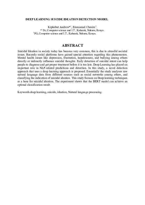 Doc Deep Learning Suicide Ideation Detection Model