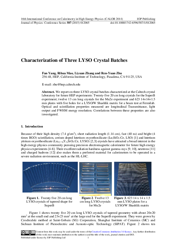 (PDF) Characterization of Three LYSO Crystal Batches