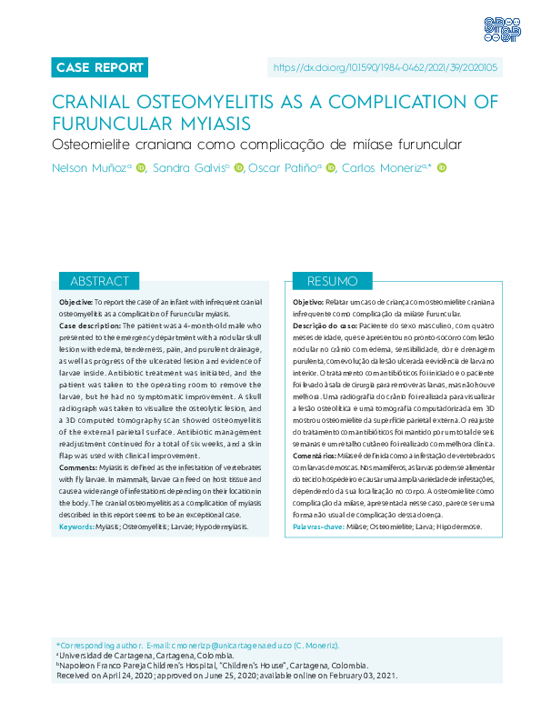 (PDF) Cranial Osteomyelitis as a Complication of Furuncular Myiasis