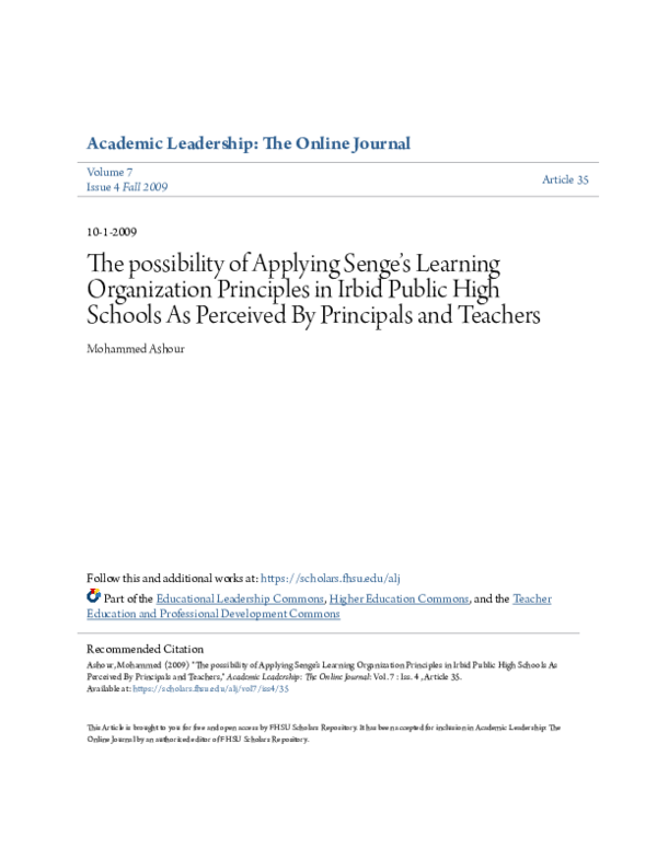 (PDF) The possibility of Applying Senge’s Learning Organization ...