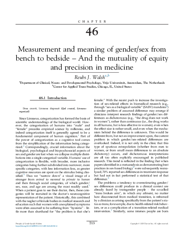 Pdf Measurement And Meaning Of Gender Sex From Bench To Bedside And