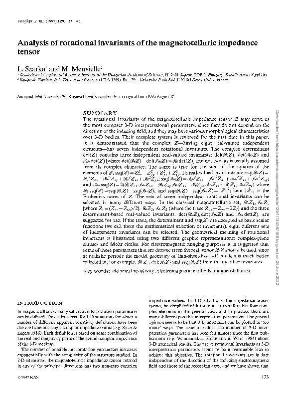 (PDF) Analysis of rotational invariants of the magnetotelluric ...