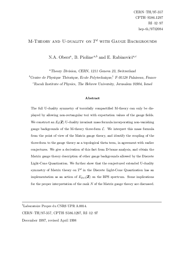 (PDF) M-theory and U-duality on Td with gauge backgrounds