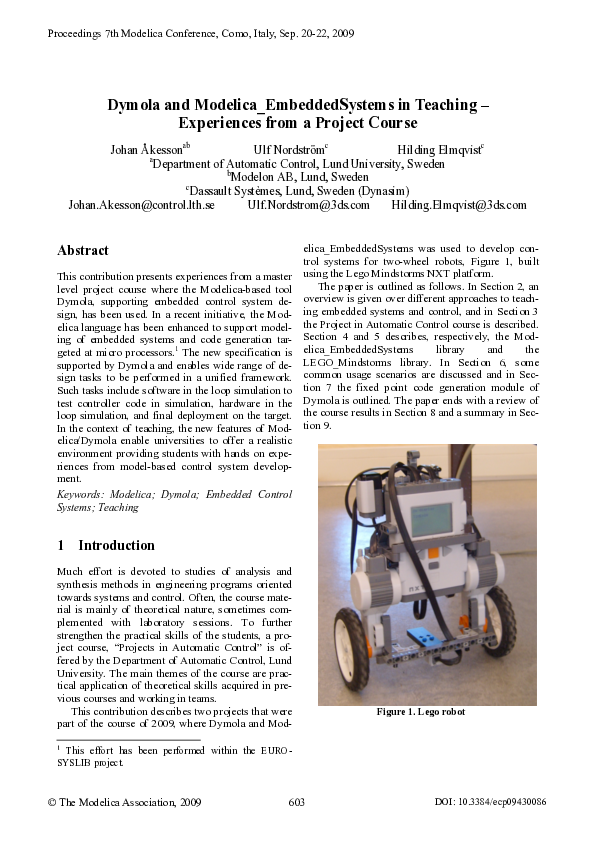 (PDF) Dymola and Modelica_EmbeddedSystems in Teaching – Experiences ...
