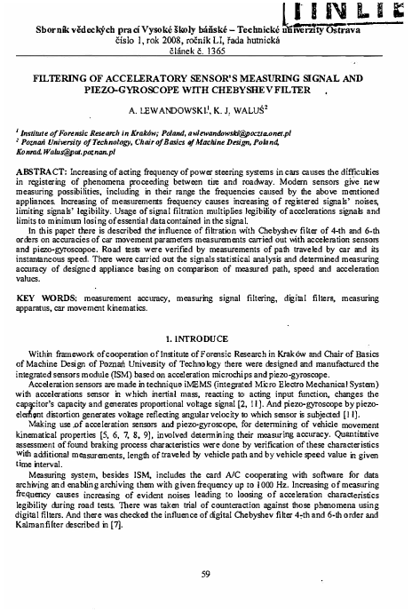 (PDF) Filtering of acceleratory sensor's measuring signal and piezo ...