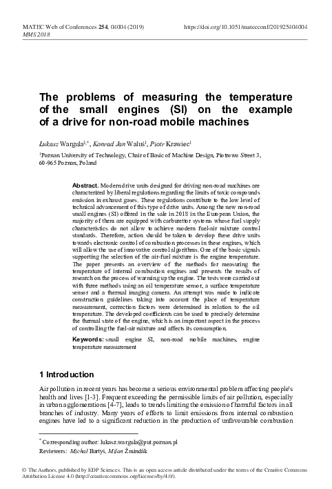 (PDF) The problems of measuring the temperature of the small engines (SI) on the example of a ...
